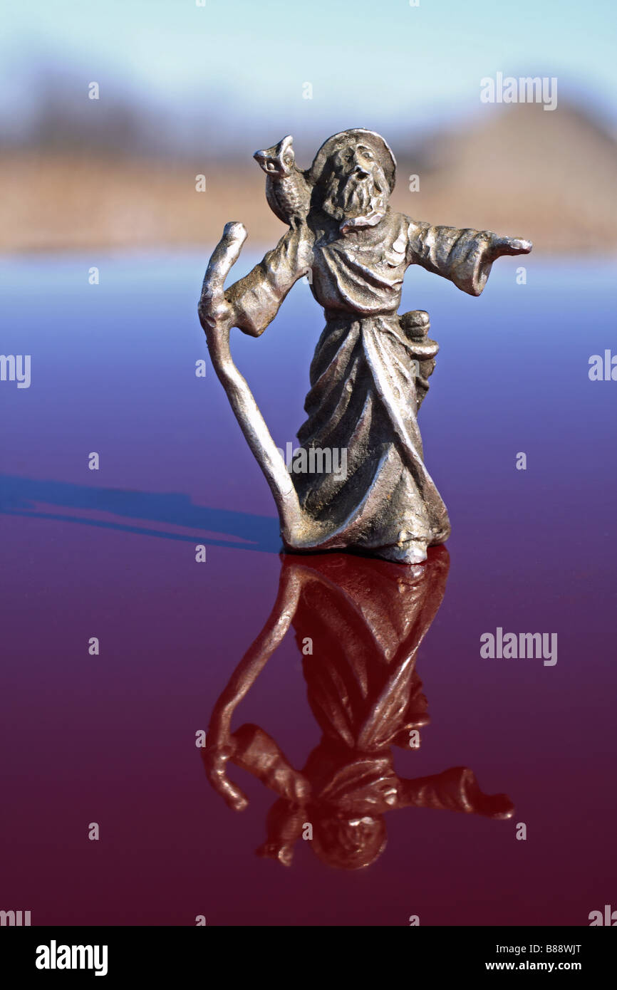 wizard reflecting and walking on water, with staff and owl Stock Photo ...
