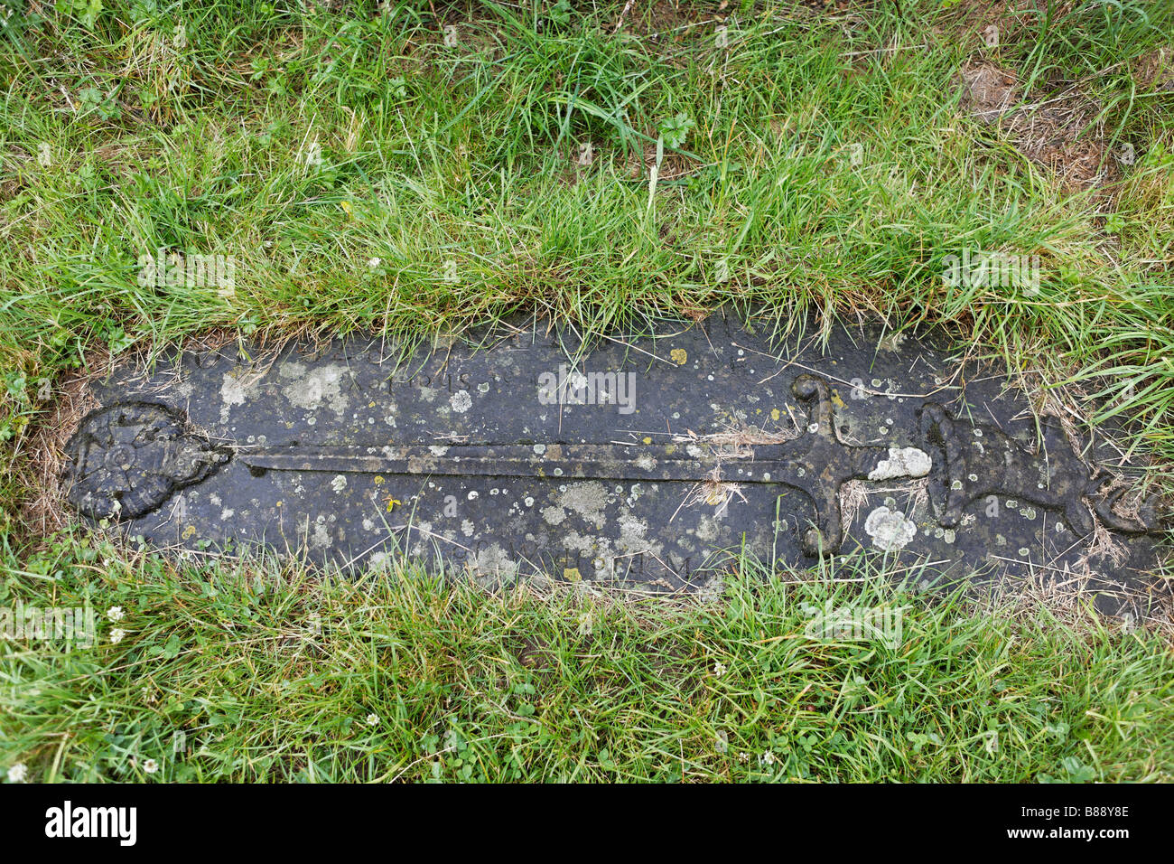 Grave Slab showing Sword & Crest at St Oswald's Church Windrush Valley ...