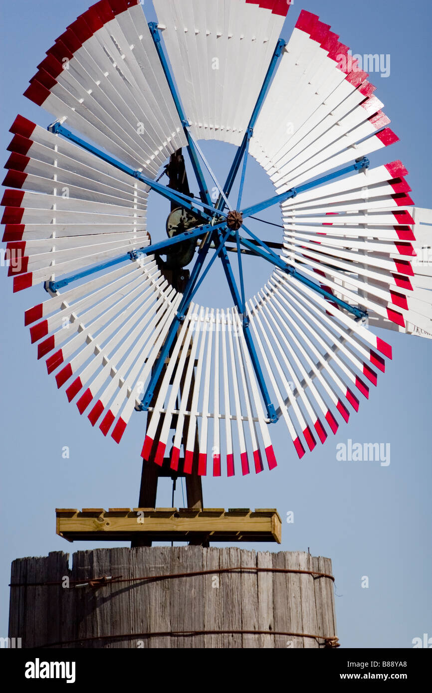 Red and white painted wooden windmill Stock Photo - Alamy