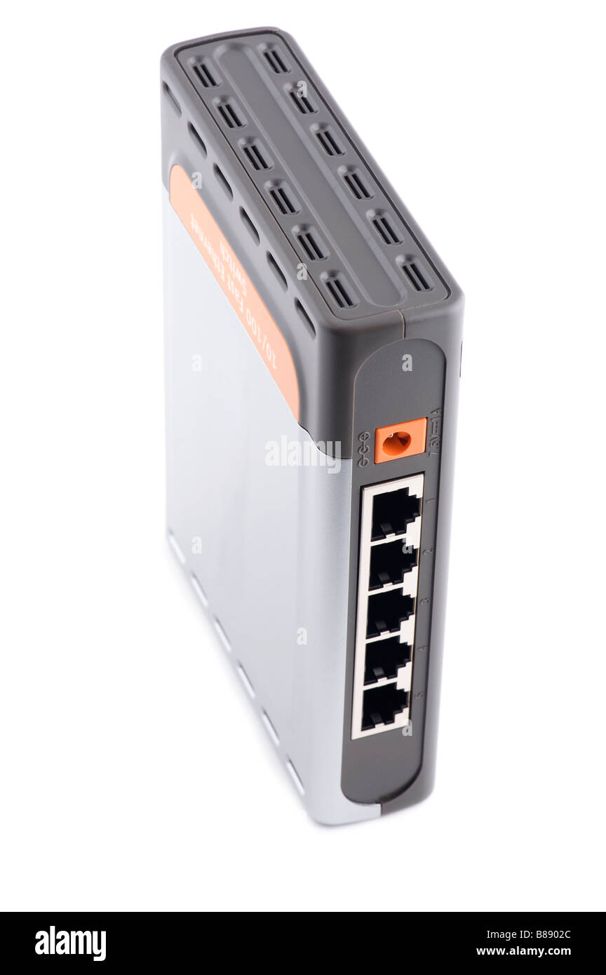 object on white ETHERNET switch close up Stock Photo - Alamy