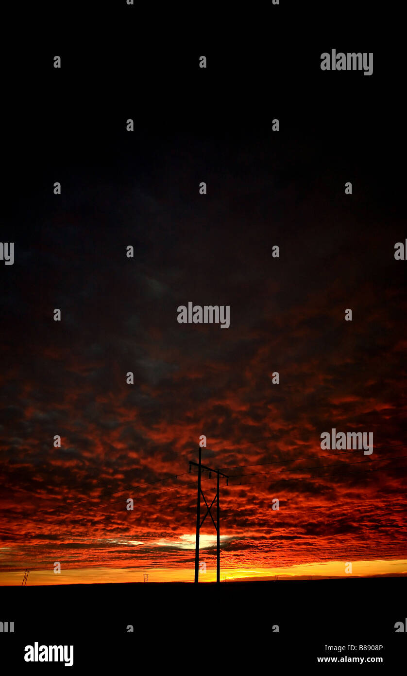 WInter Sunset in Saskatchewan Power Lines Stock Photo - Alamy