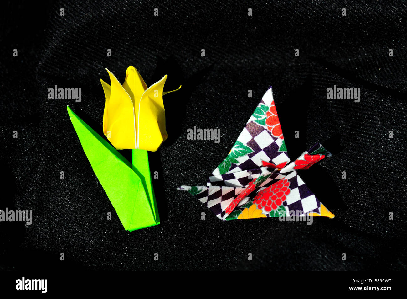 Origami flower and crane Stock Photo - Alamy