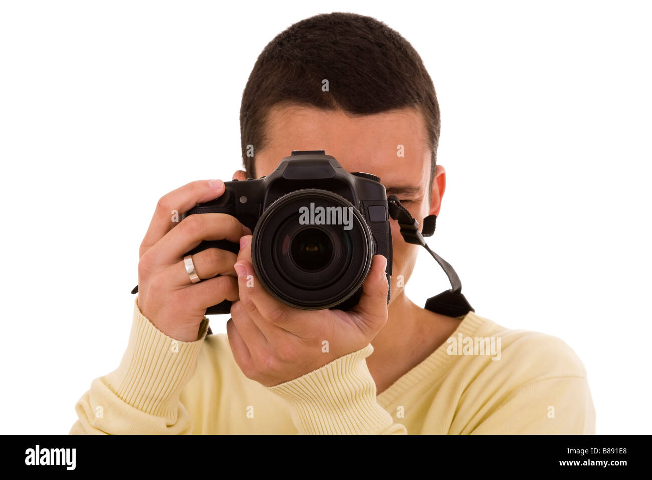 Young photographer taking a picture with is camera Stock Photo - Alamy