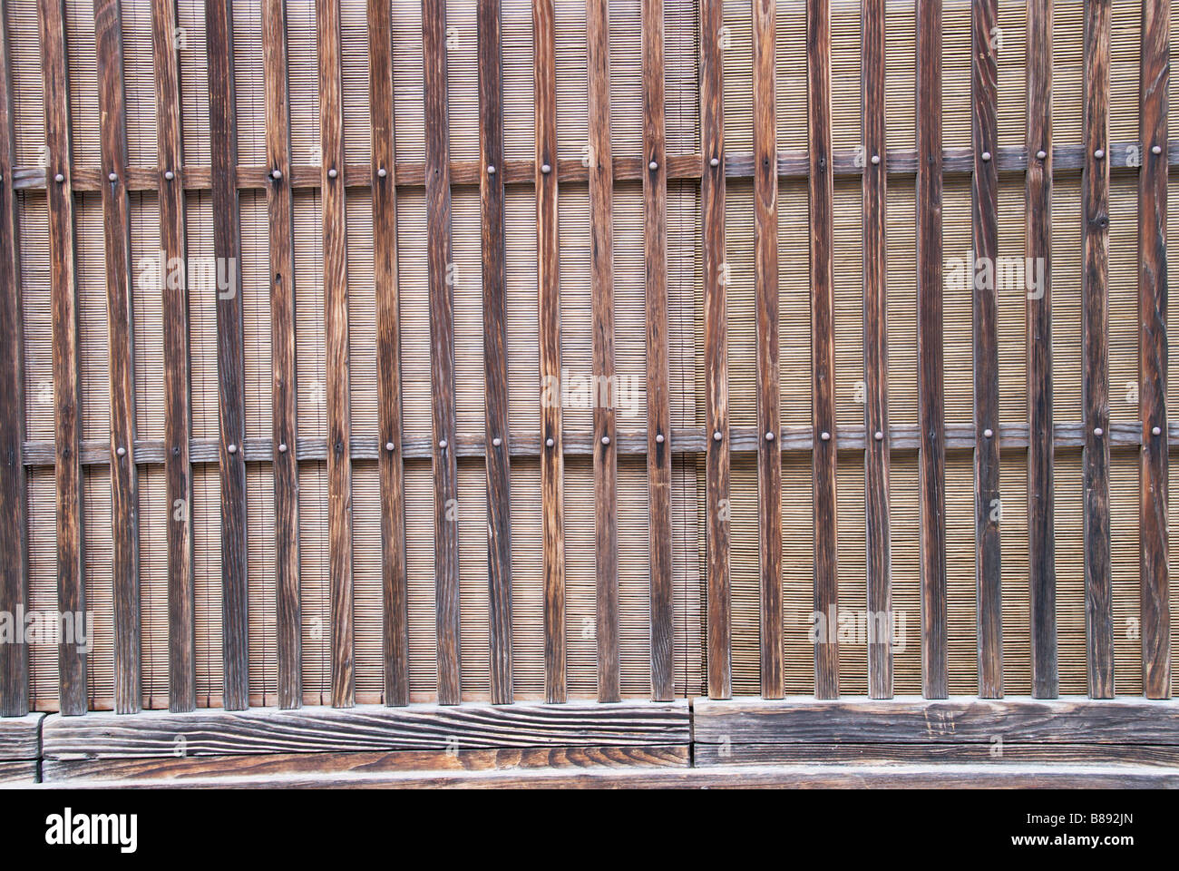Detail of the latticework on a traditional wooden building in Narai ...