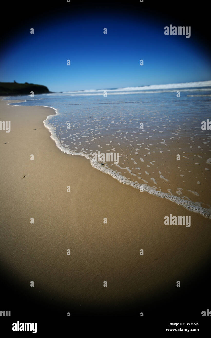 Wide angle photo of a beach burned edges round Stock Photo - Alamy