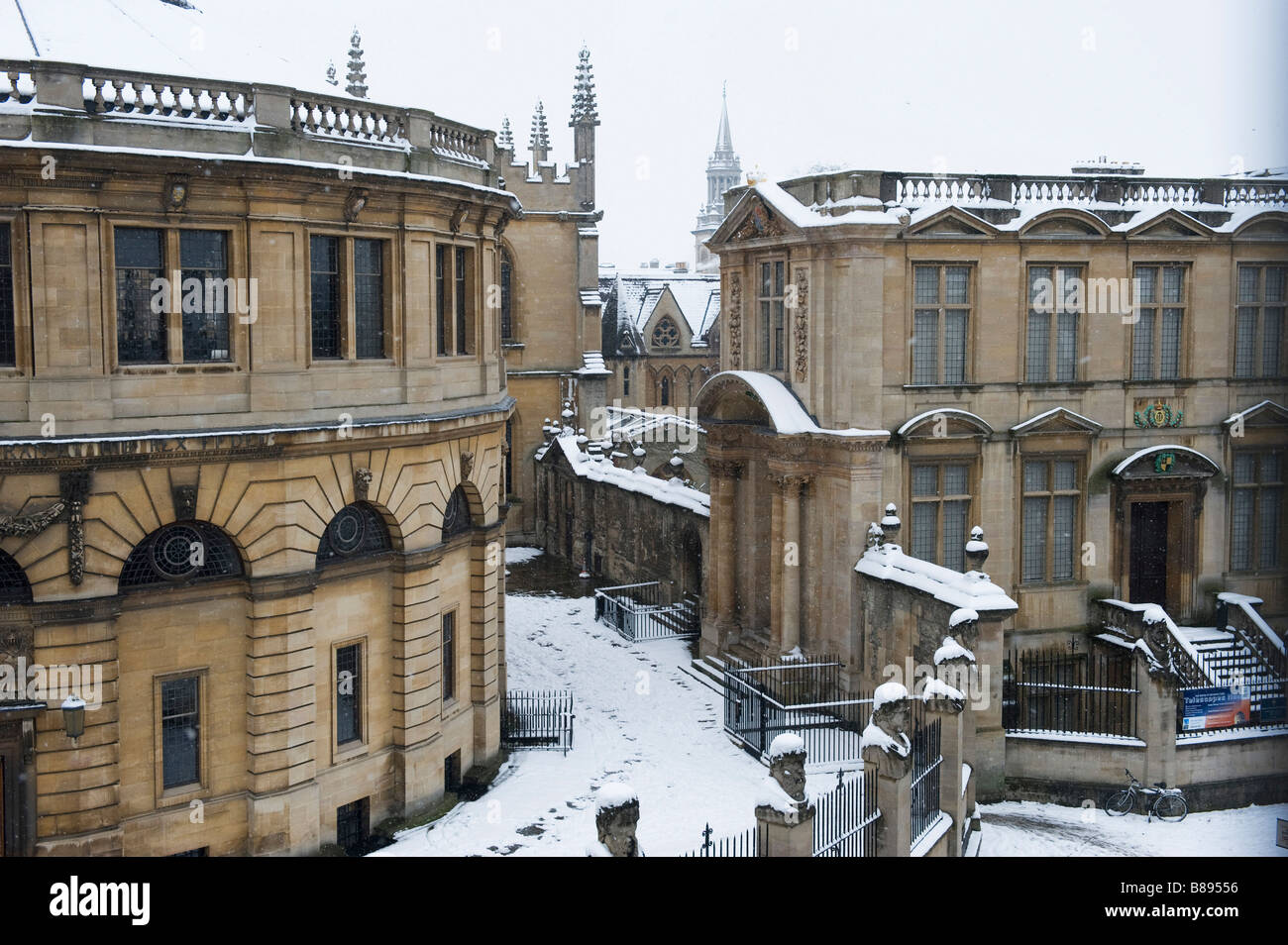 The Sheldonian statues and quad covered in snow next door is the ...