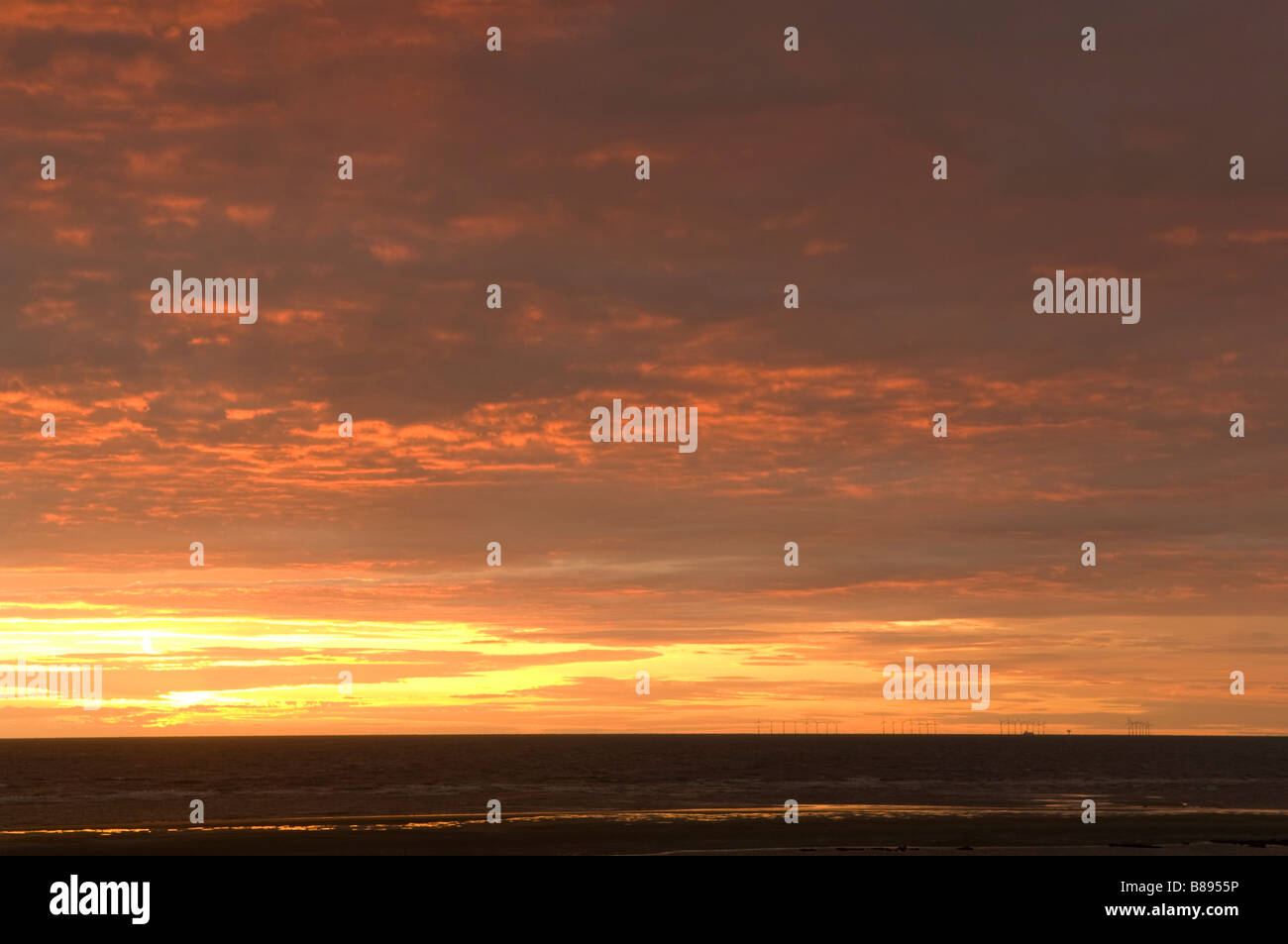 Sunset over the Irish Sea from Cleveleys Lancashire towards the Barrow ...