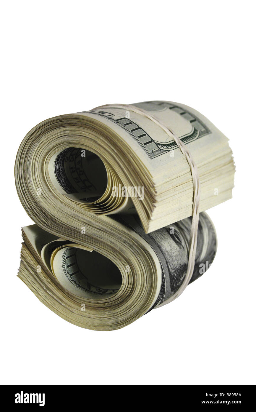 abstract dollar sign made by roll of 100 dollars banknotes Stock Photo ...