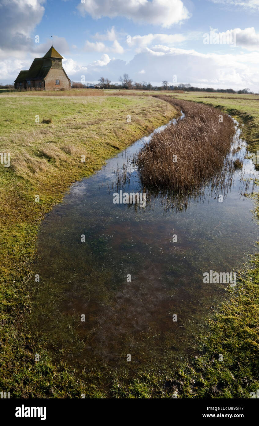 Romney Marsh landscape with St Thomas a Becket Church in the background ...