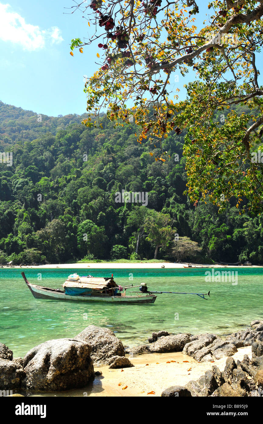 Beautiful crystal clear sea water and Moken boat at Koh Surin,PhangNga ...