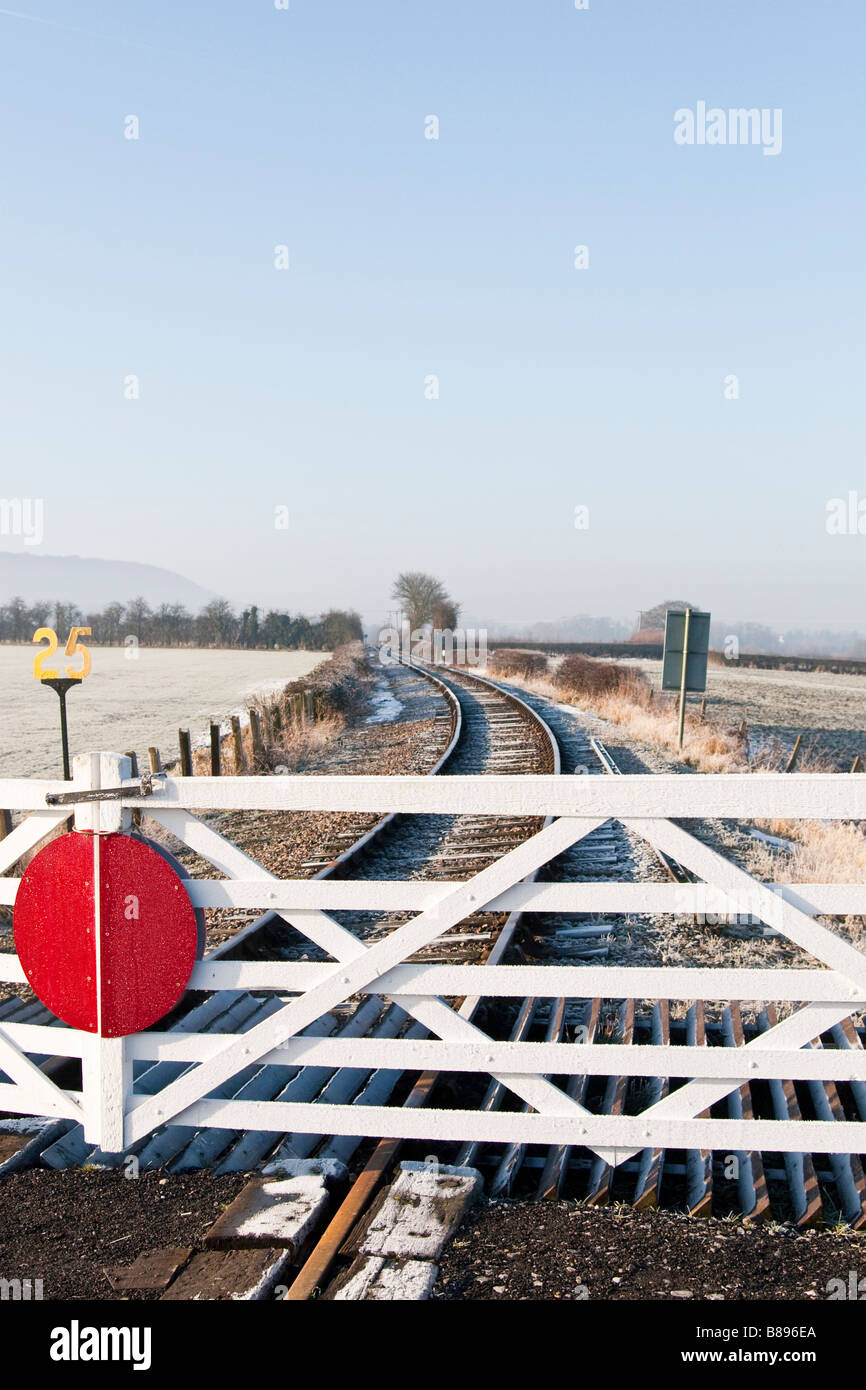 hand operated level crossing gate on railway Stock Photo - Alamy
