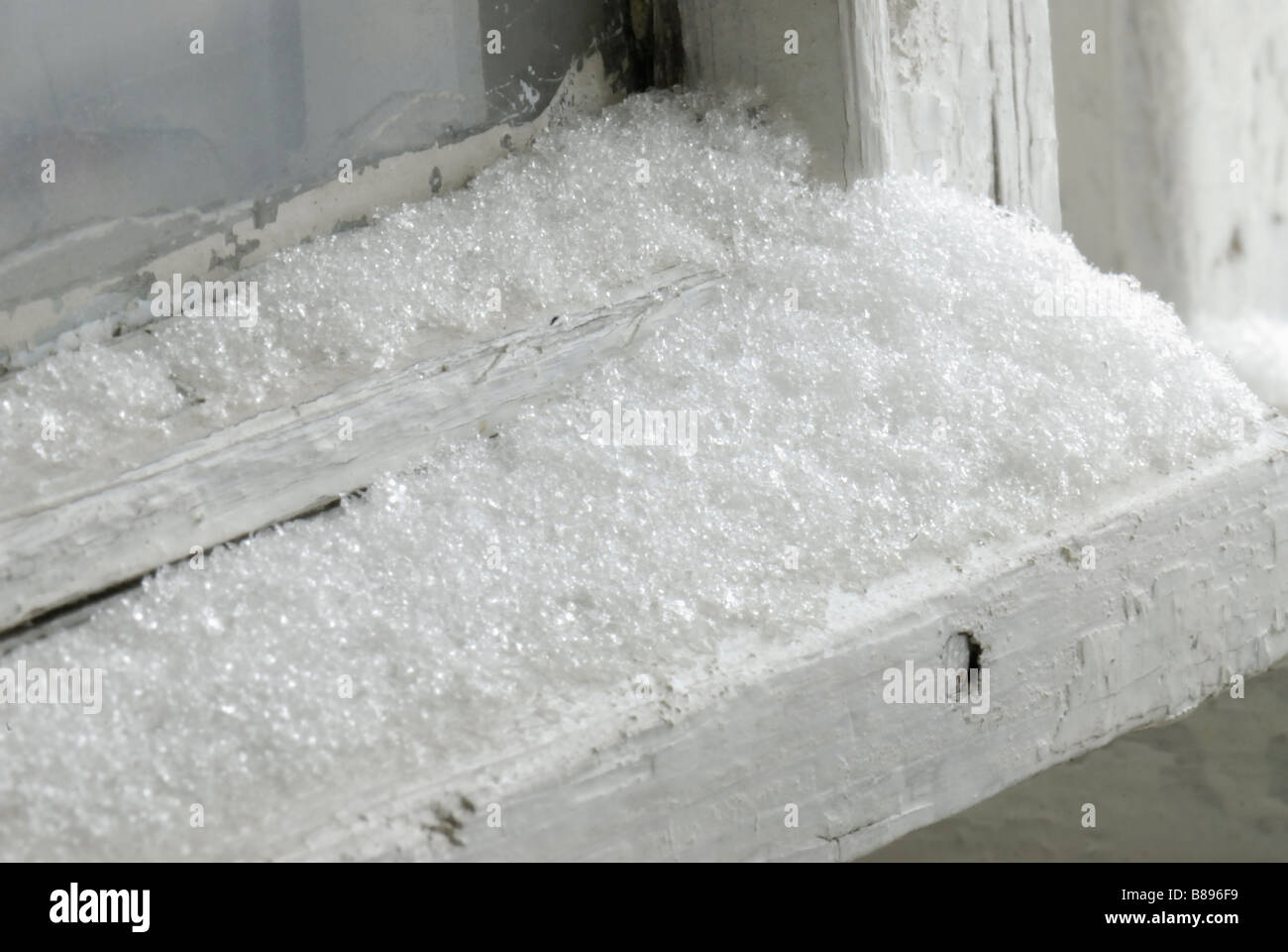 White snow on the window frame Stock Photo - Alamy