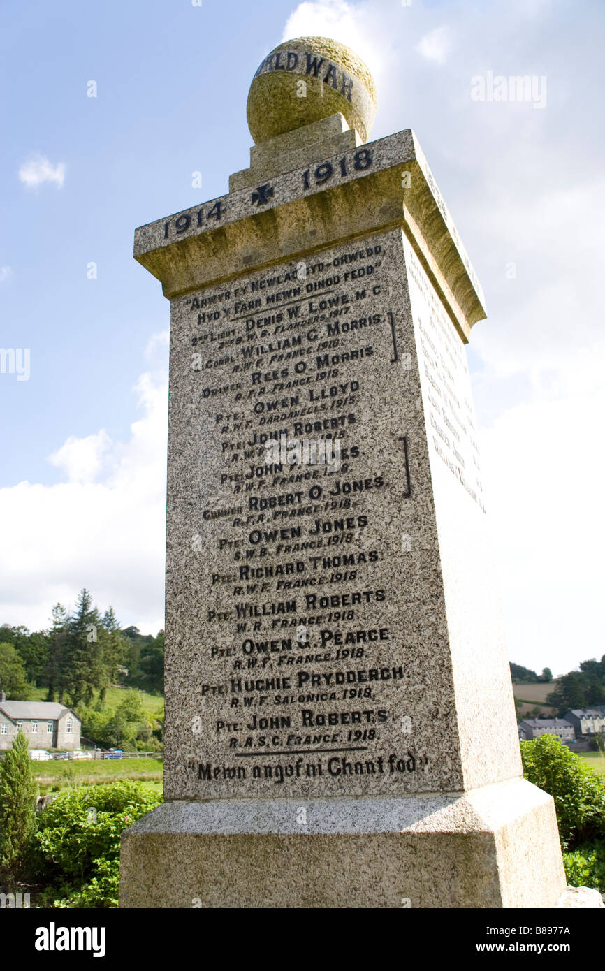 First and Second World War Memorial or Cenotaph in Dolwyddelan, Conway County, Snowdonia, North ...