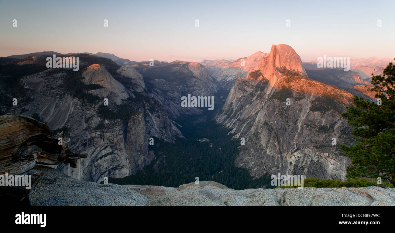Sunset, Half Dome Yosemite National Park panoramic view from Glacier ...