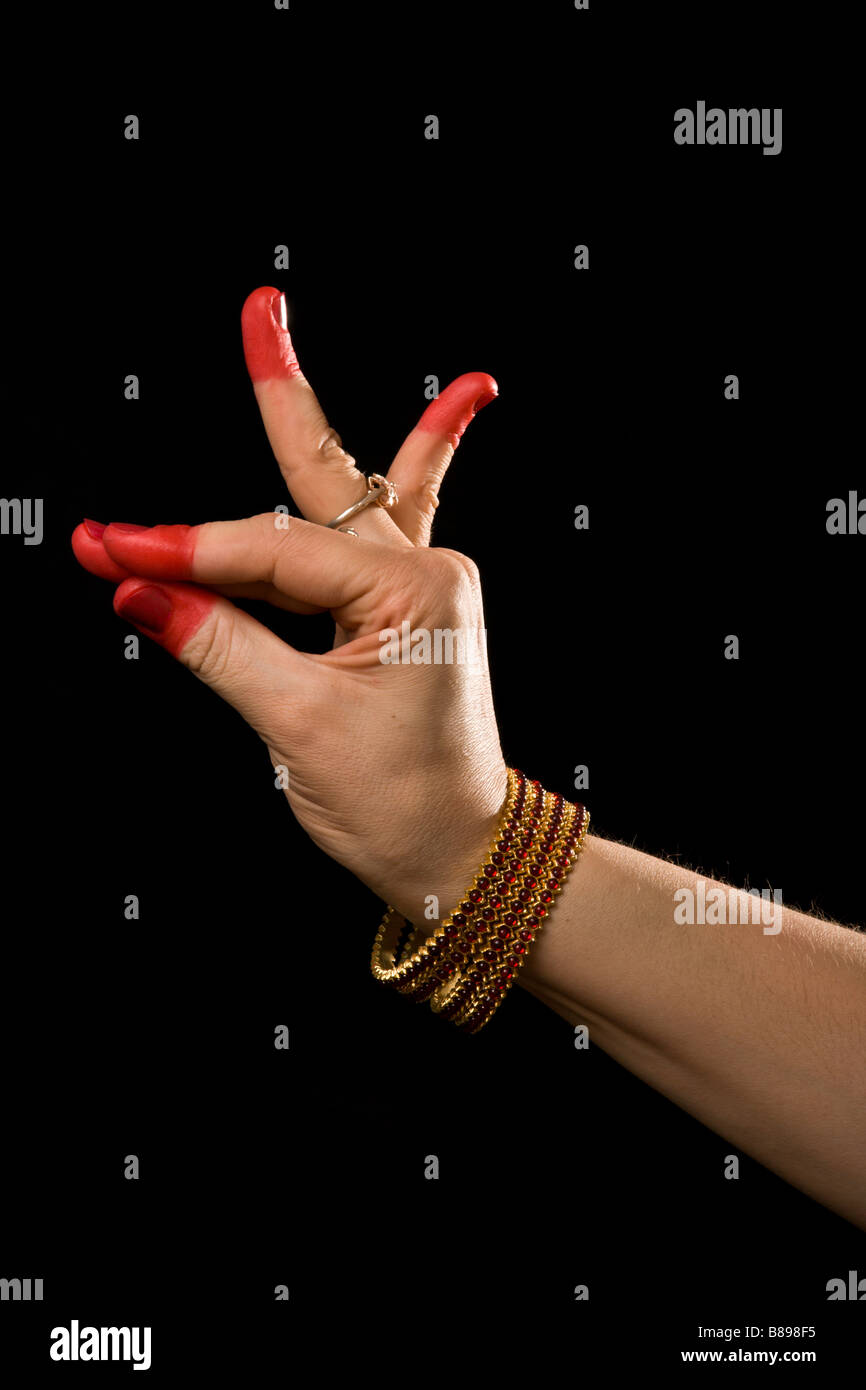 Woman hand showing Katakamukha hasta (meaning Opening in a Bracelet) of ...