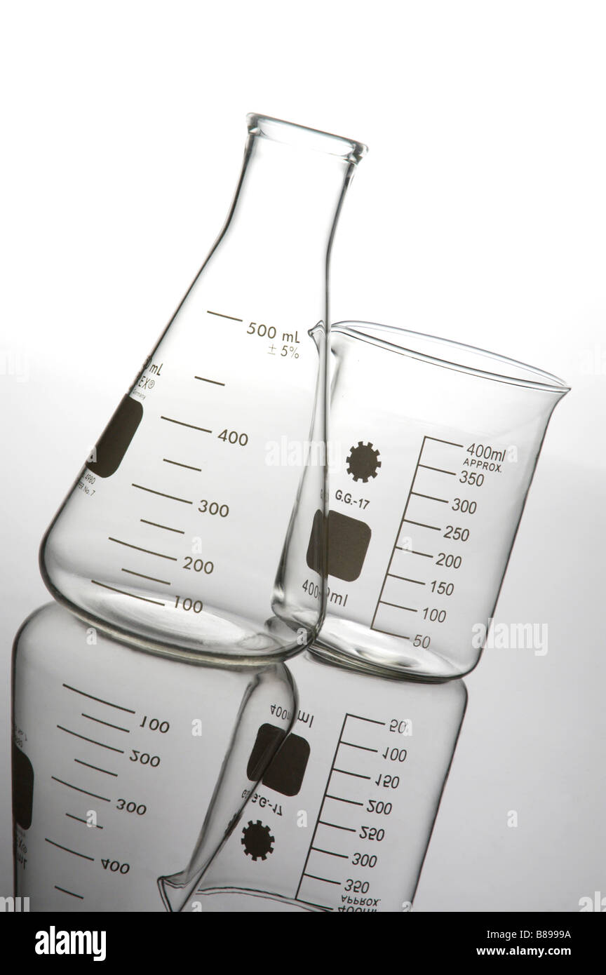 Glass beaker and Flask science lab Stock Photo - Alamy