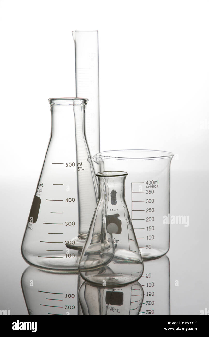 Glass beaker and Flask science lab Stock Photo - Alamy