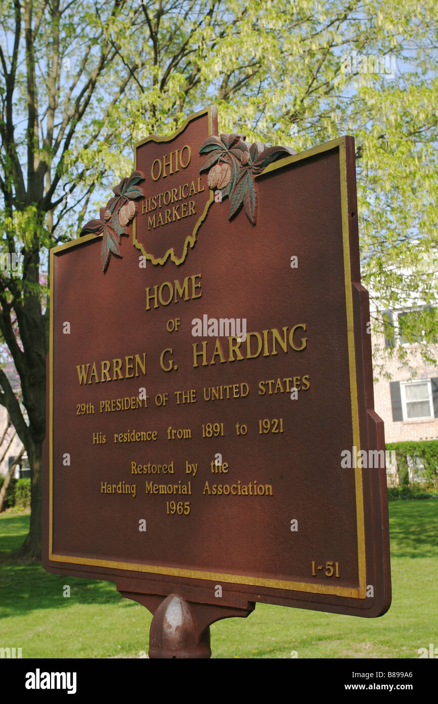 Historical Marker at President Warren G Harding Home Marion Ohio Stock ...
