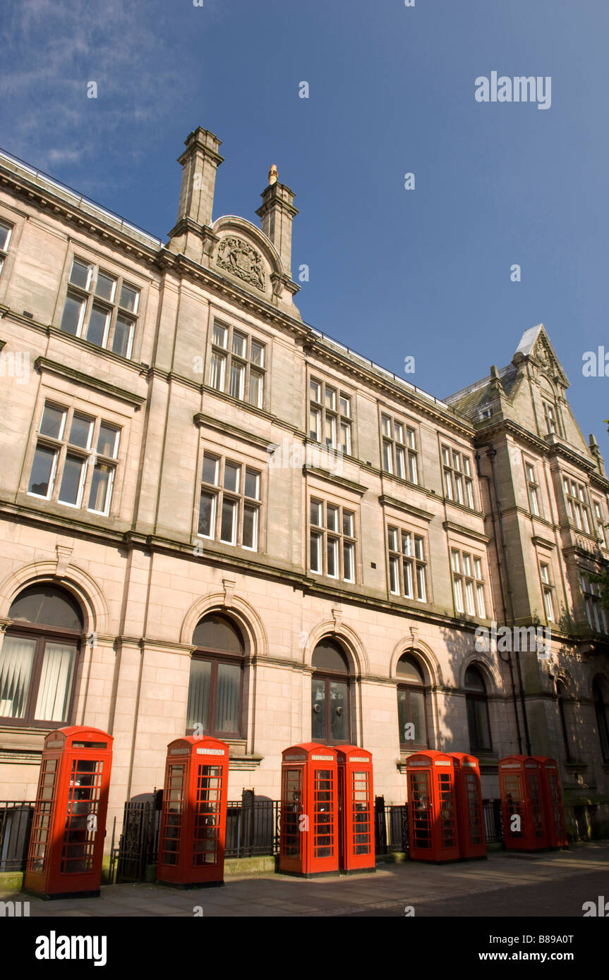 Traditional red telephone boxes in Preston Lancashire United Kingdom ...