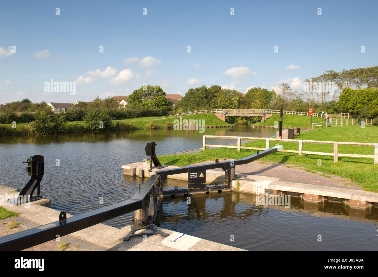 Lock gates and canal basin at the Ribble Link Preston Lancashire Stock ...