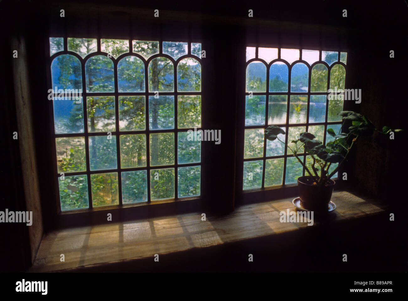 Multi-paned glass window in historic house Norway Stock Photo - Alamy