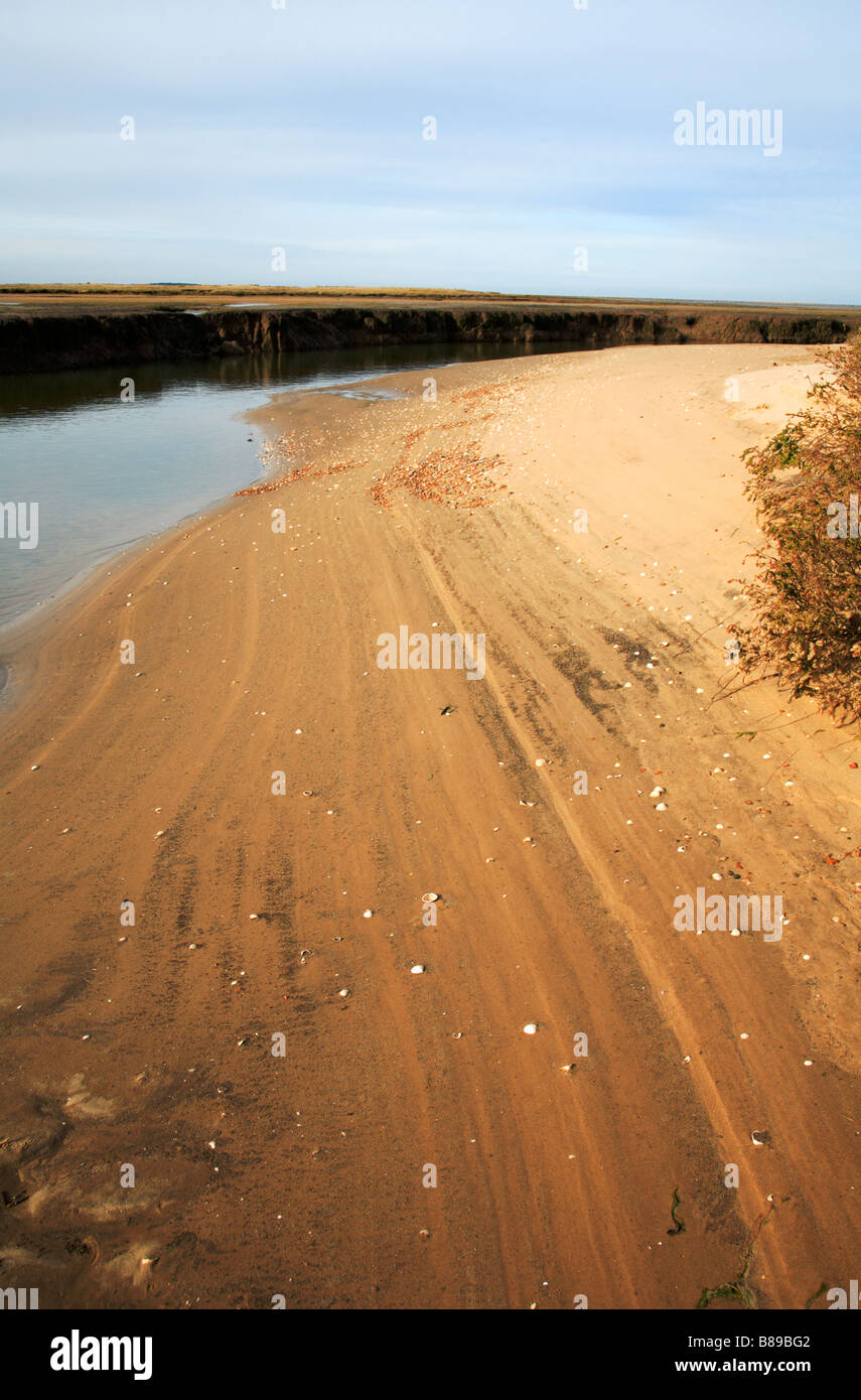 Tide marks in sand on inner bend in creek at Stiffkey, Norfolk, UK ...