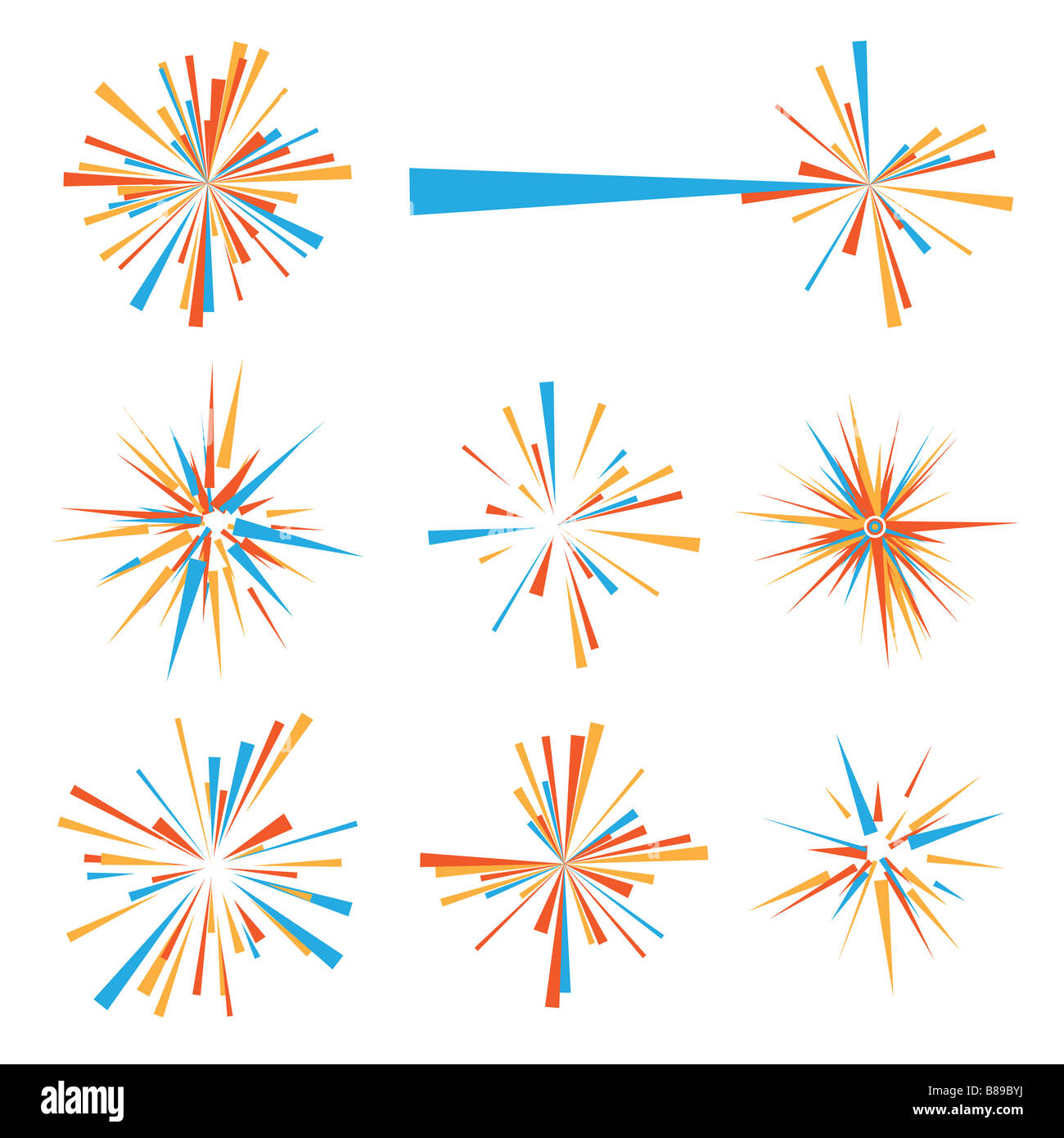 Exploding brightly colored icon in orange and blue Stock Photo - Alamy