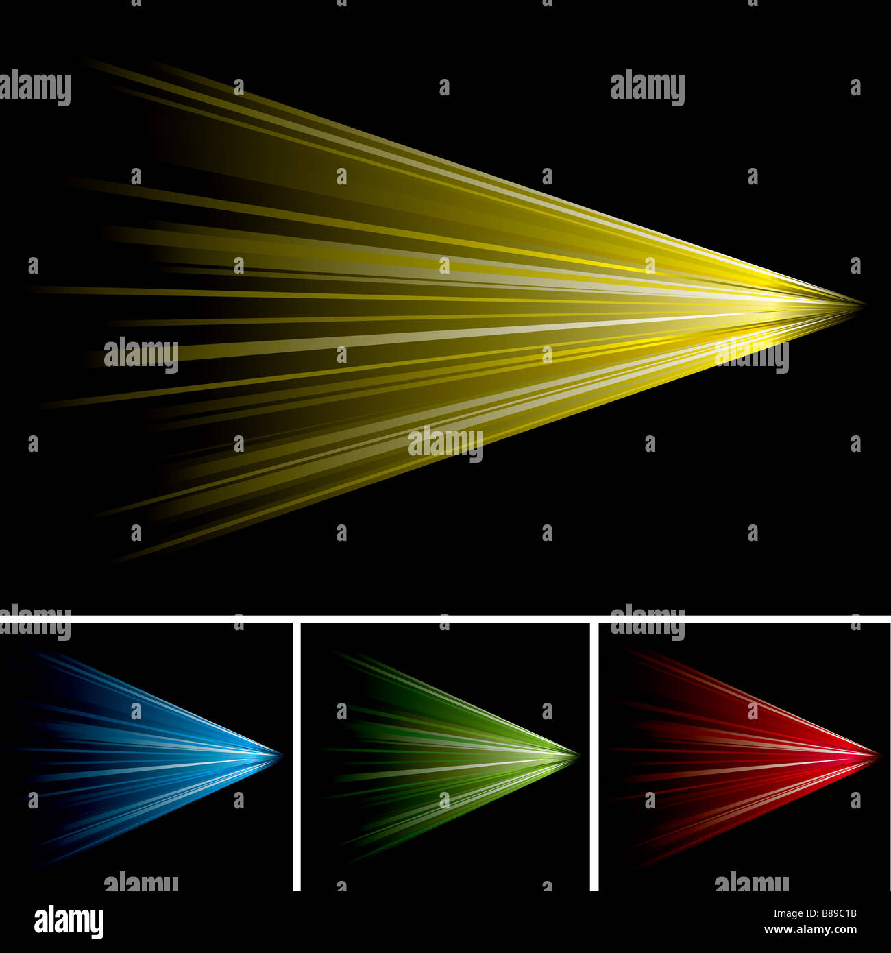 Brightly coloured light shooting into the distance with black ...