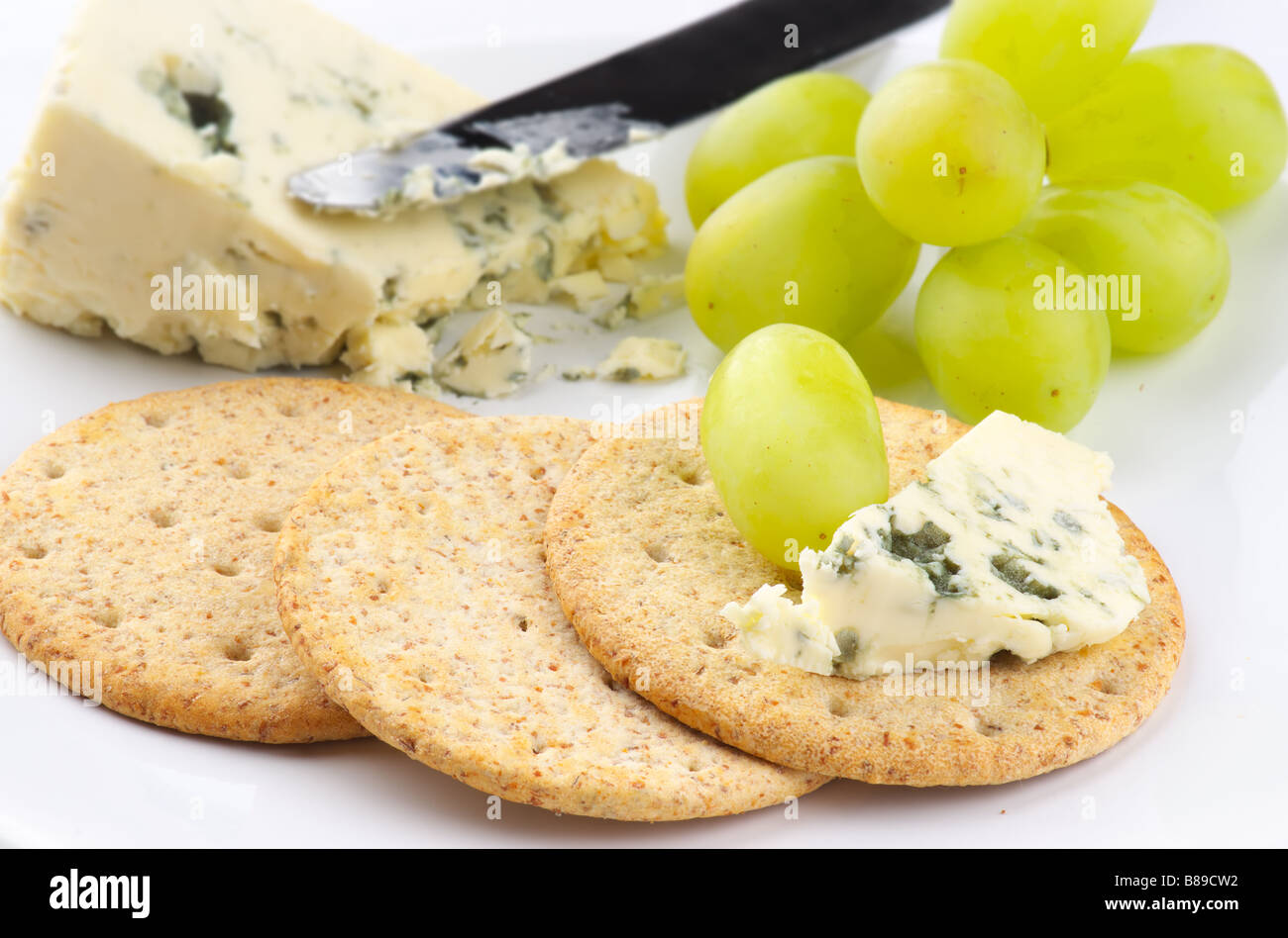 Blue Cheese biscuits and grapes Stock Photo - Alamy