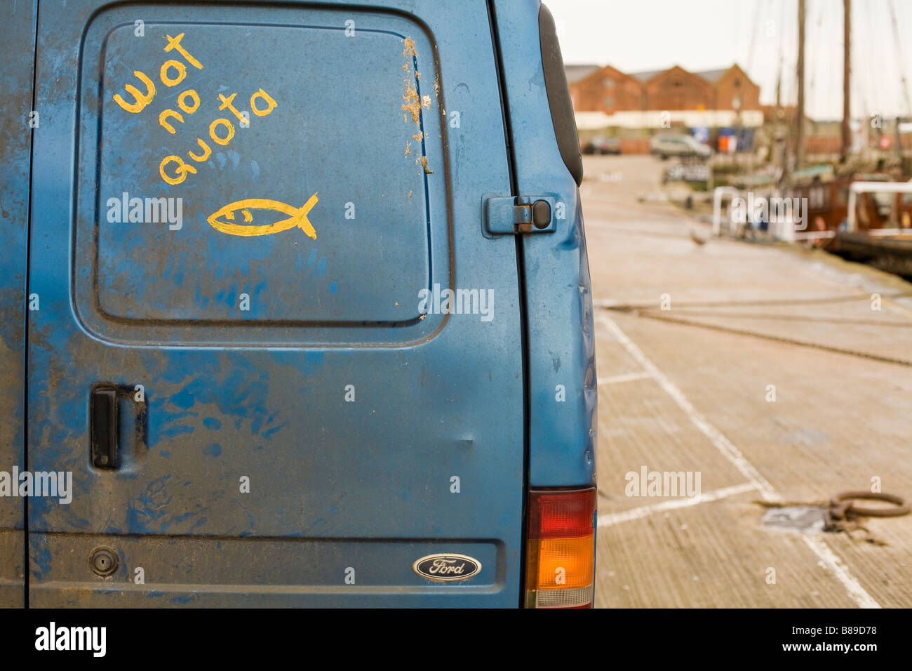 sign on back of fisherman's van objecting to DEFRA regulations on ...