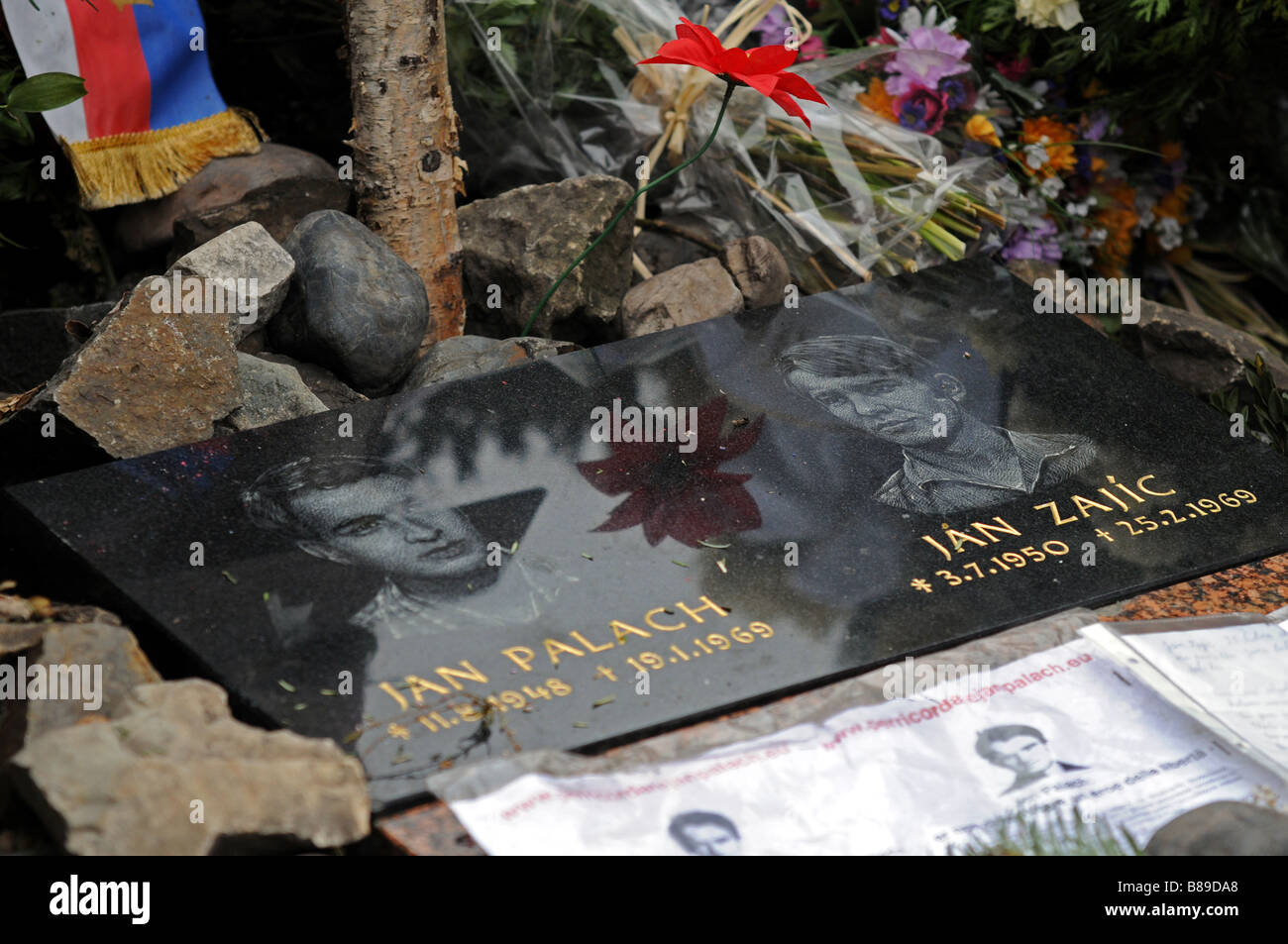 The memorial to Jan Palach and Jan Zajic in Wenceslas Square, Prague ...