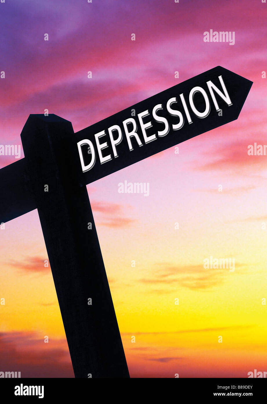 signpost pointing to depression Stock Photo - Alamy
