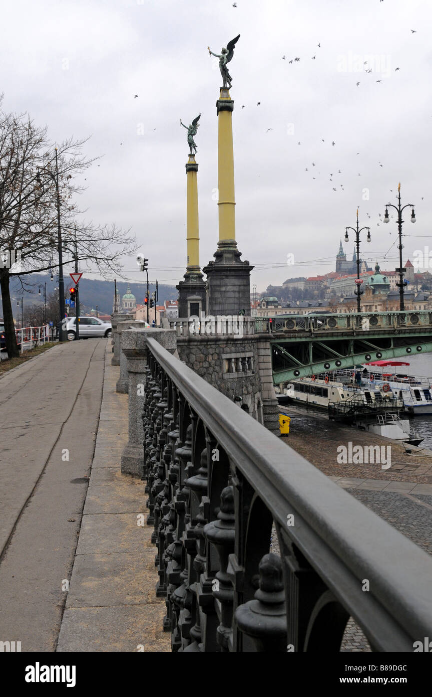 View from the south end of the Čechův Most - Czech's Bridge - in Prague ...