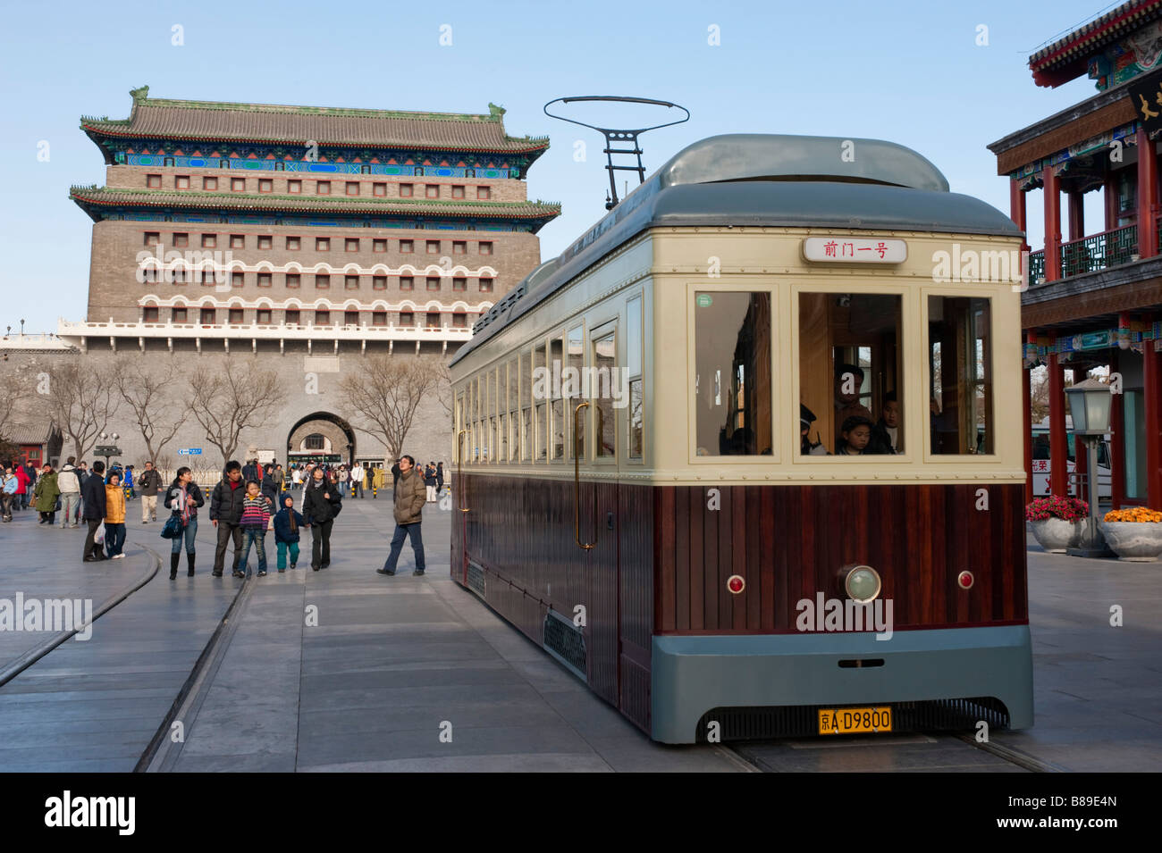 Tourist tram that runs up and down newly built historically themed ...