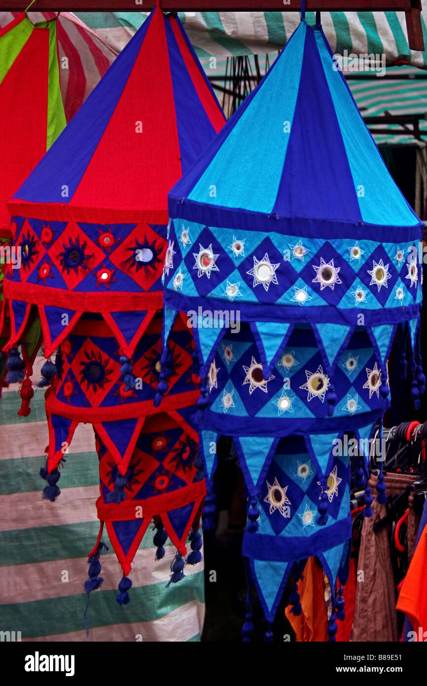 Hanging cloth lanterns in a market in Madeira Stock Photo - Alamy