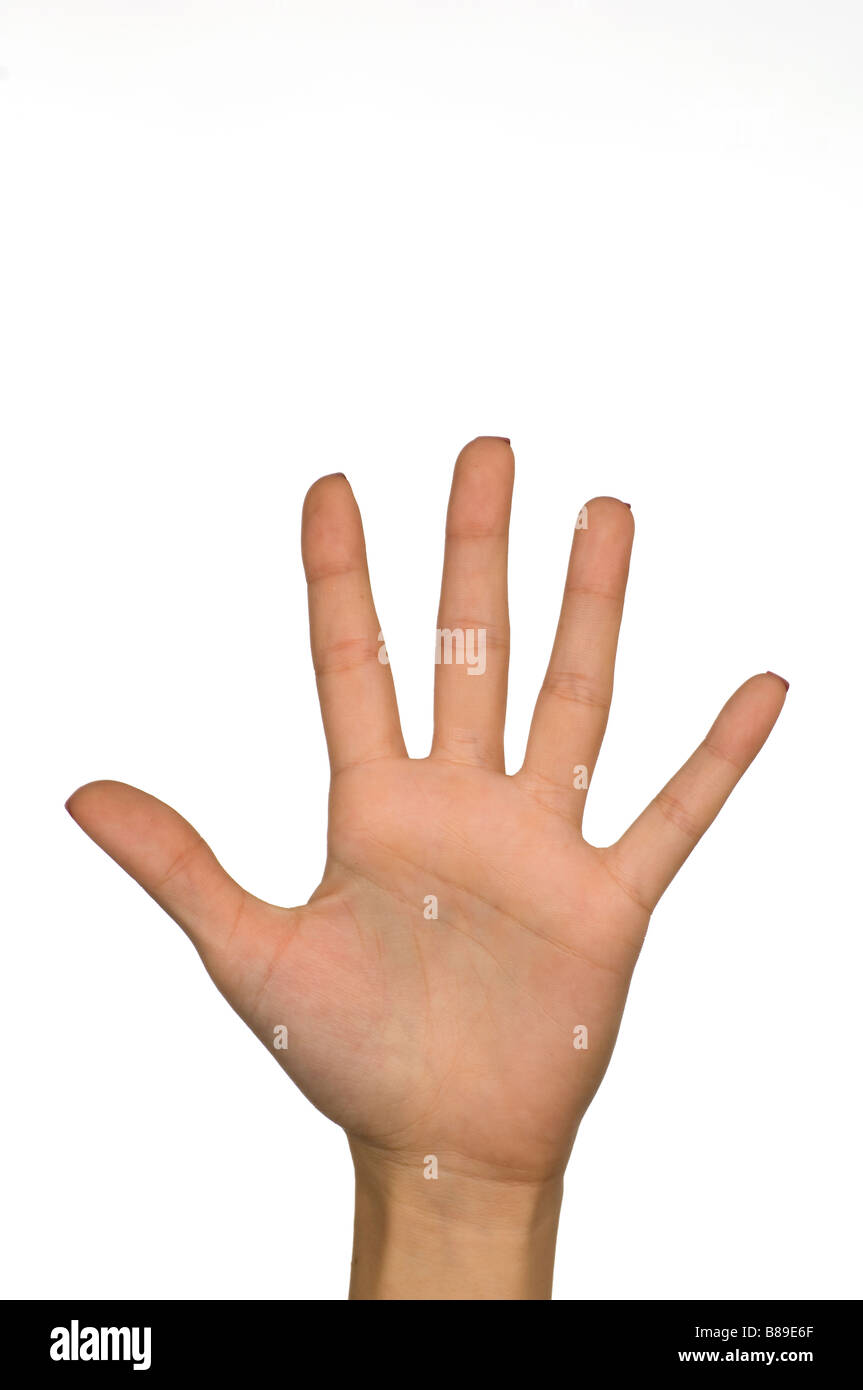 Woman hand counting five Stock Photo - Alamy