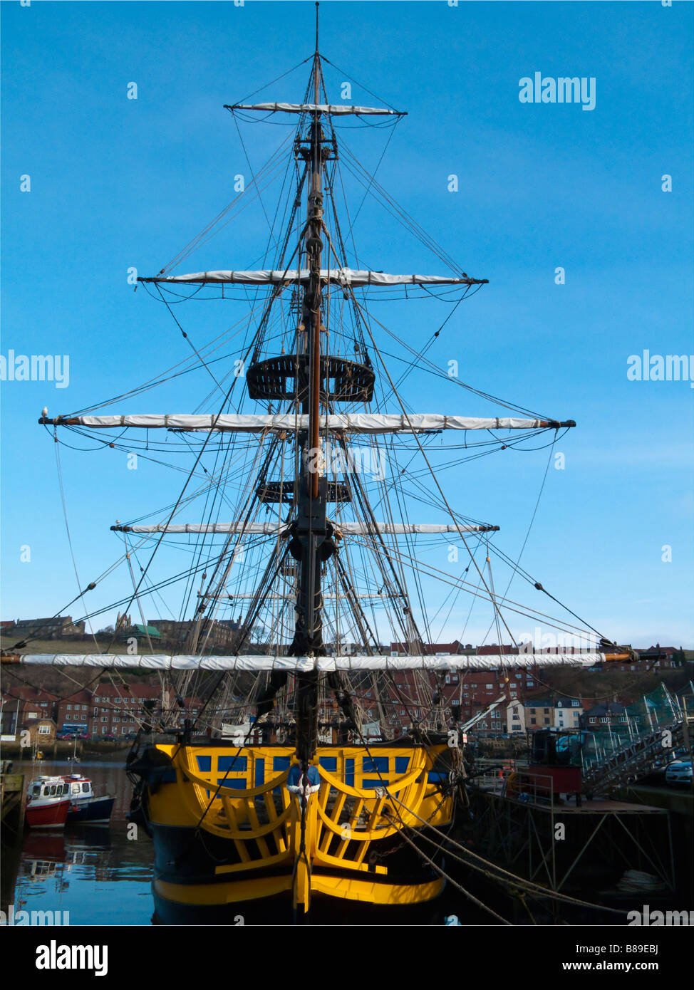 Grand Turk moored in Whitby Harbour showing front view Stock Photo - Alamy