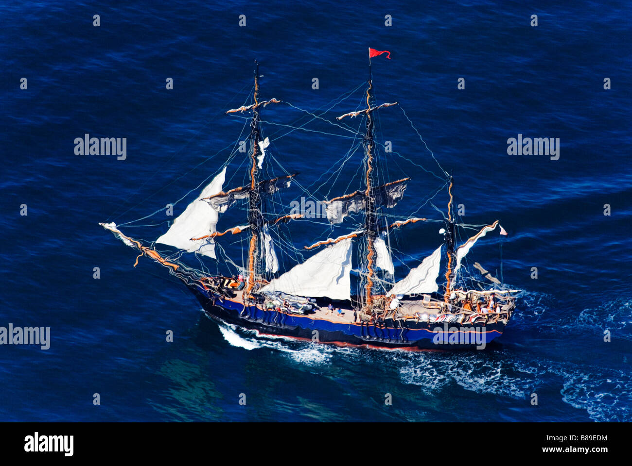 Aerial view of a traditional sailing ship. (Digital manipulation ...