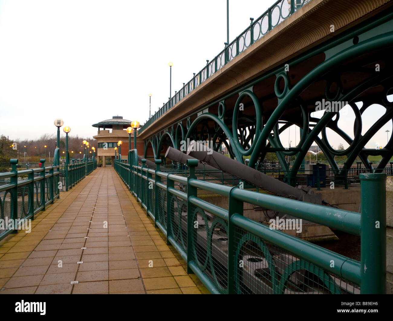 Tees Barrage view of under bridge structure and walk way, showing side ...