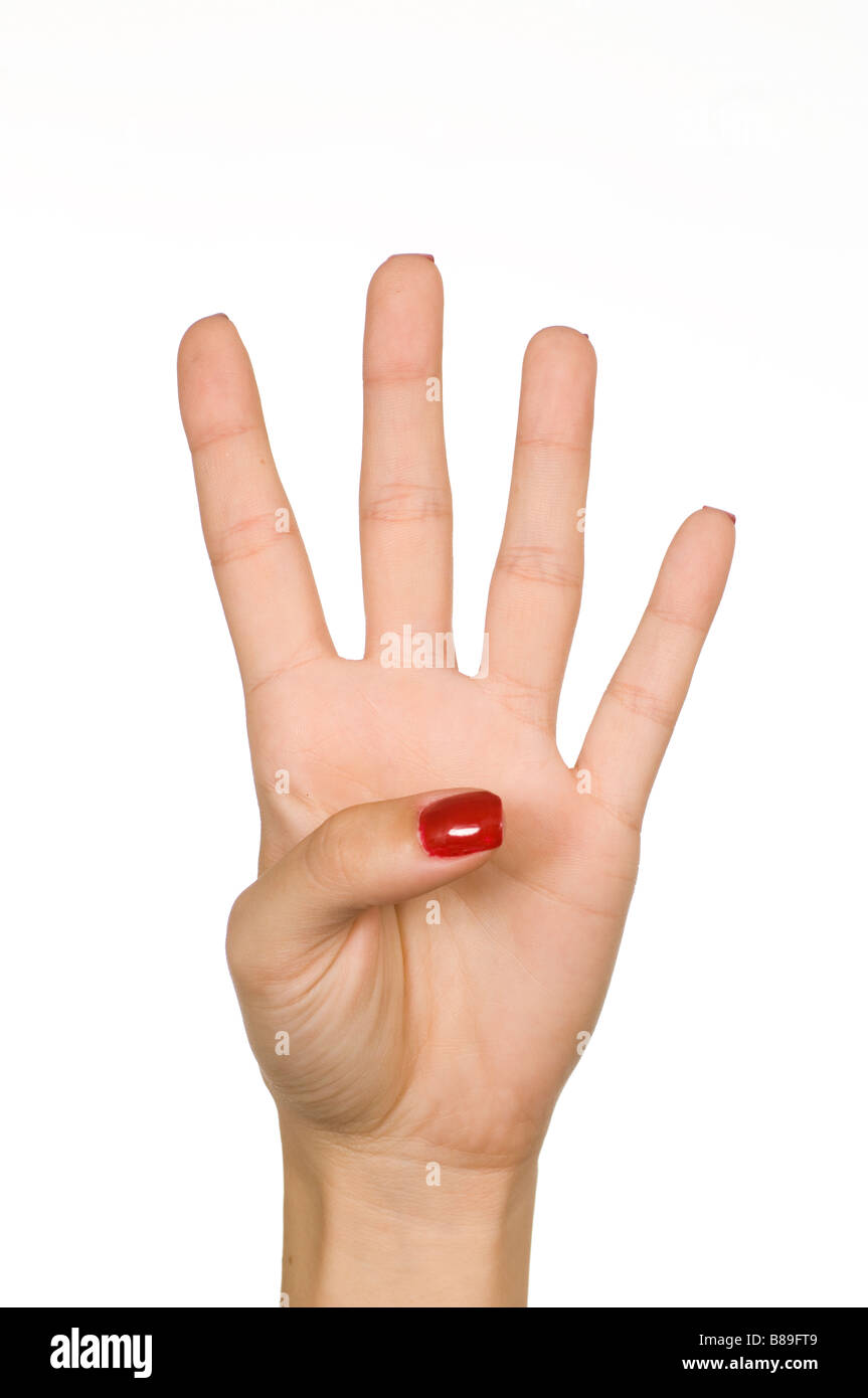 Hand counting four Stock Photo - Alamy