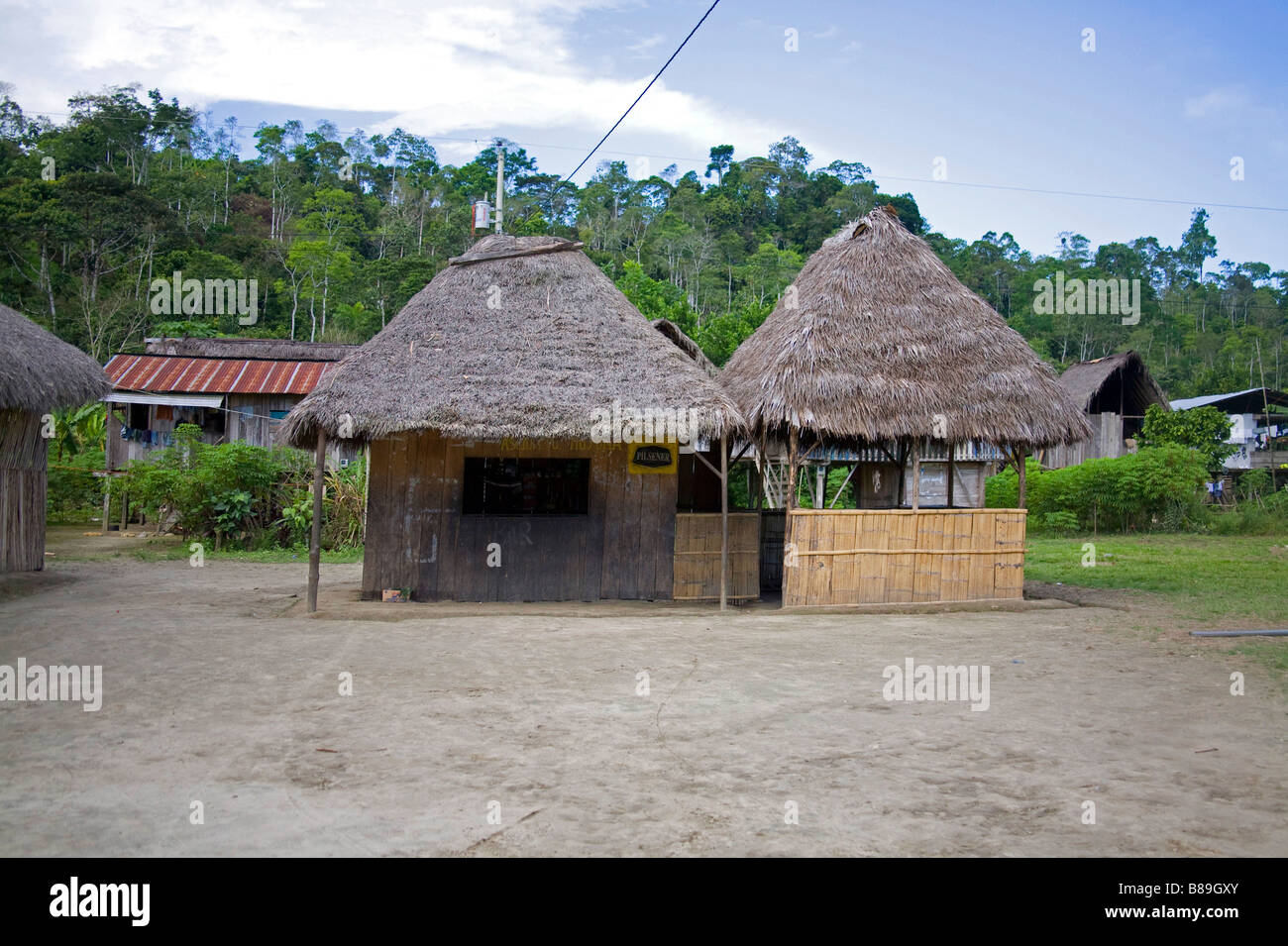 Straw roof huts in Amazonian village Ecuador South America Stock Photo ...