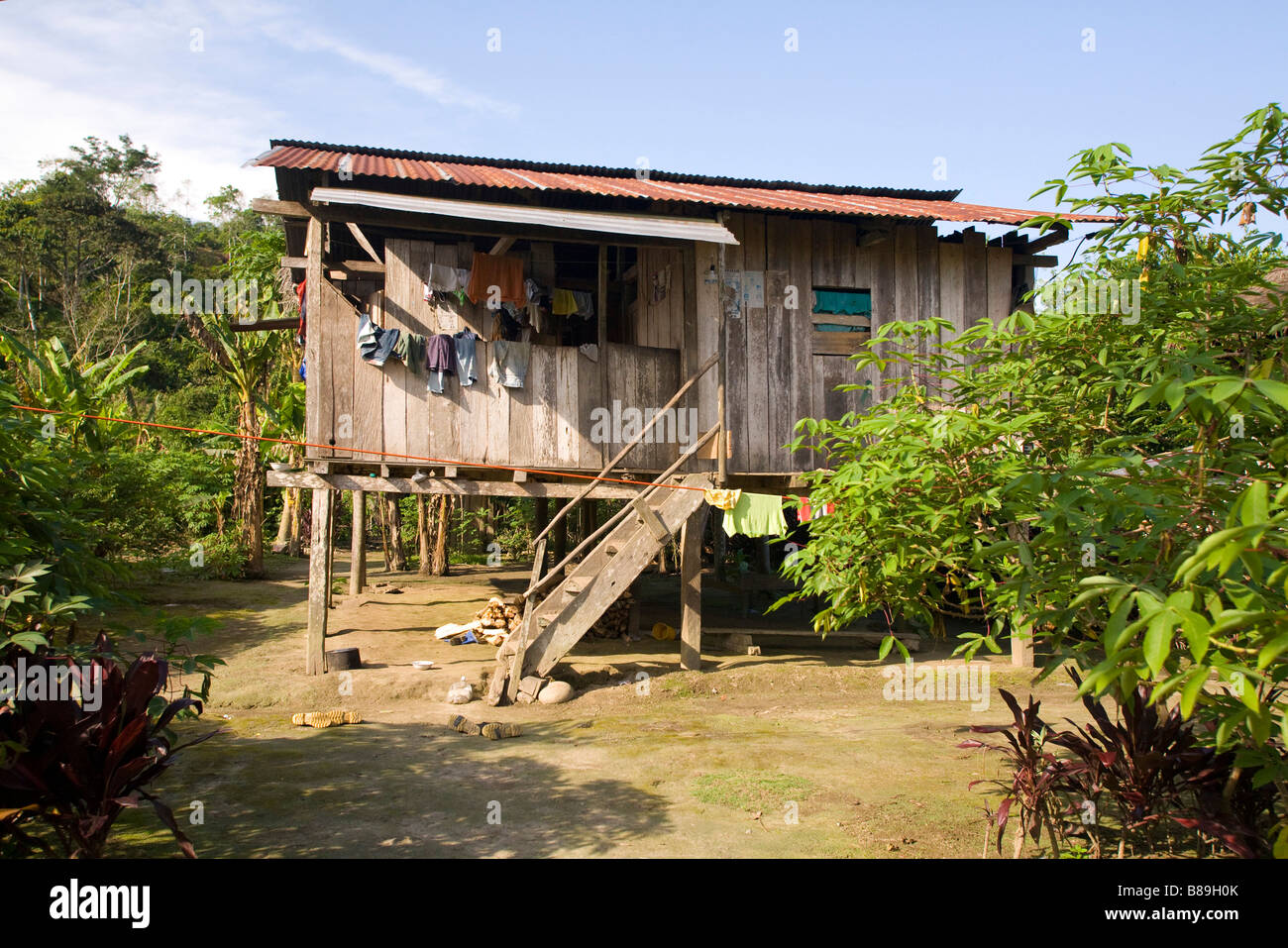 tin roof huts in Amazonian village Ecuador South America Stock Photo ...