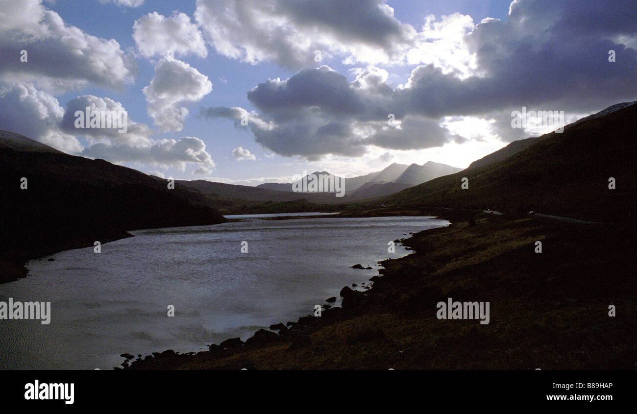 Sunrise over the lakes and mountains of Snowdonia National Park Stock ...