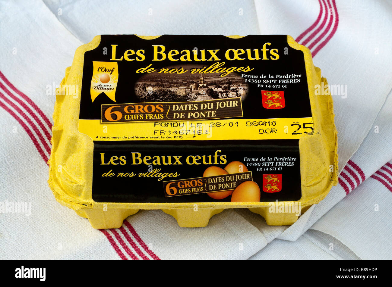 French carton / box of 6 large fresh farm eggs Stock Photo - Alamy