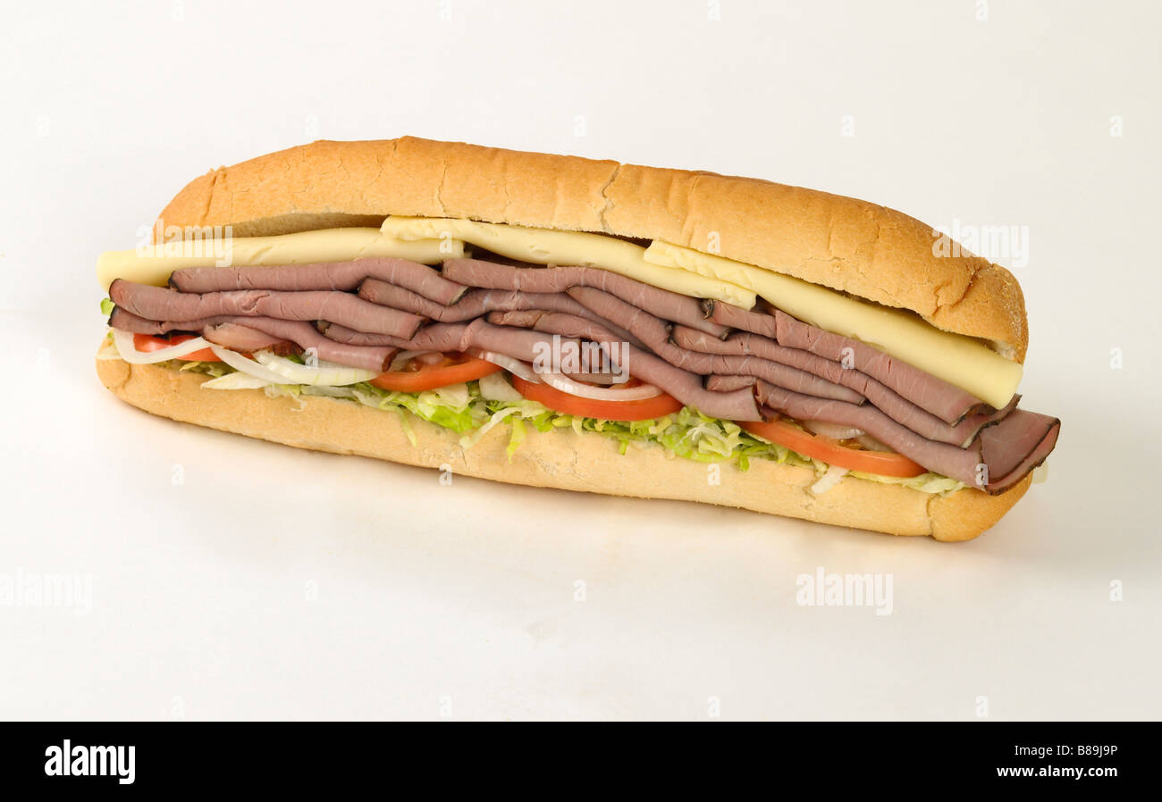 twelve 12" foot long deli roast beef sub sandwich Stock Photo - Alamy