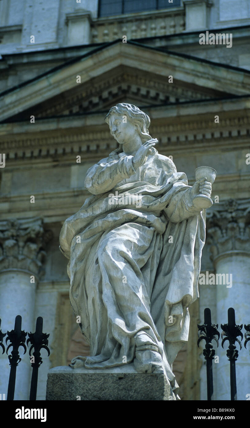 One of twelve apostle statues in front of the church of SS Peter and ...