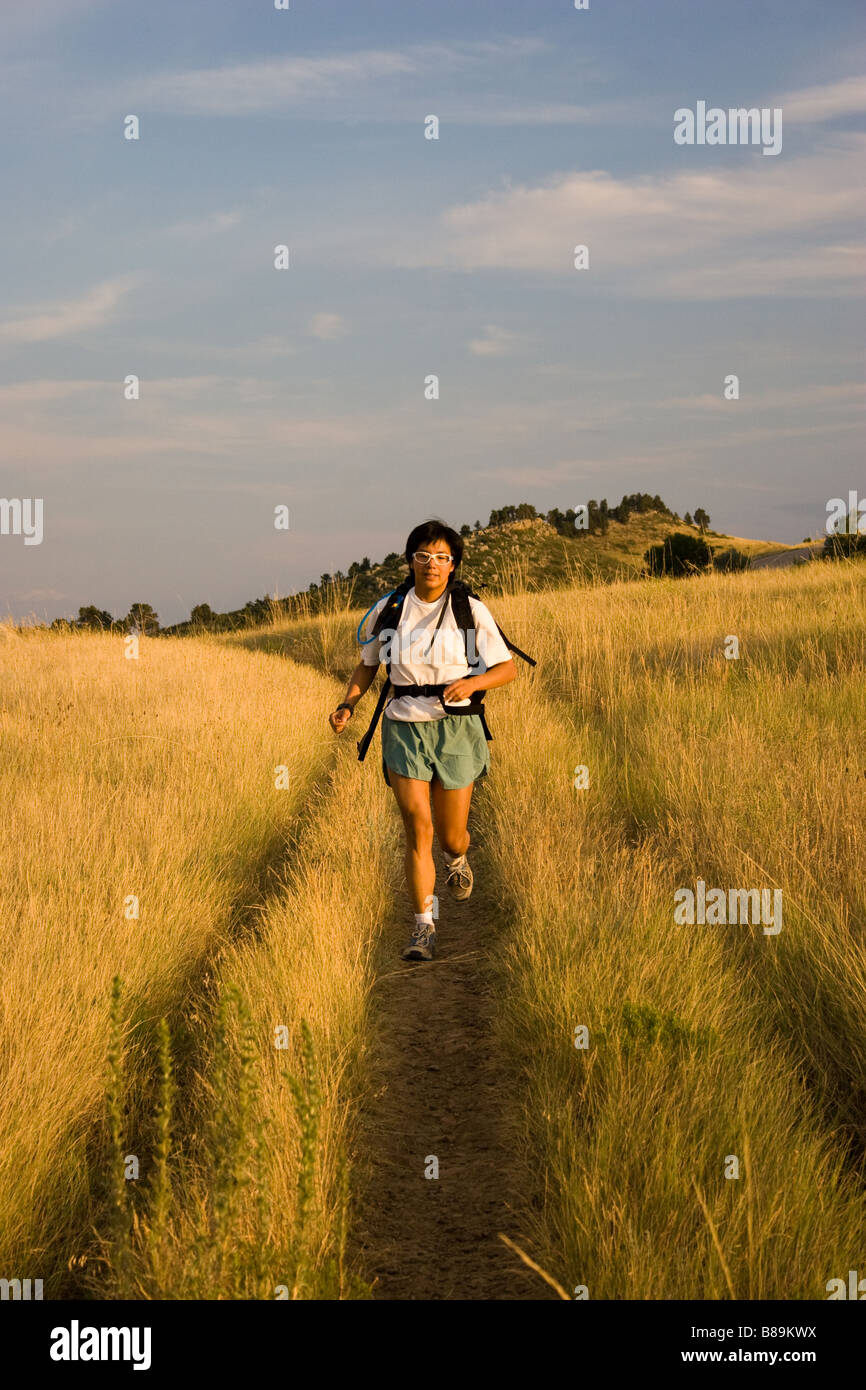women trail running on the Stadium Trail in Fort Collins Colorado Stock ...