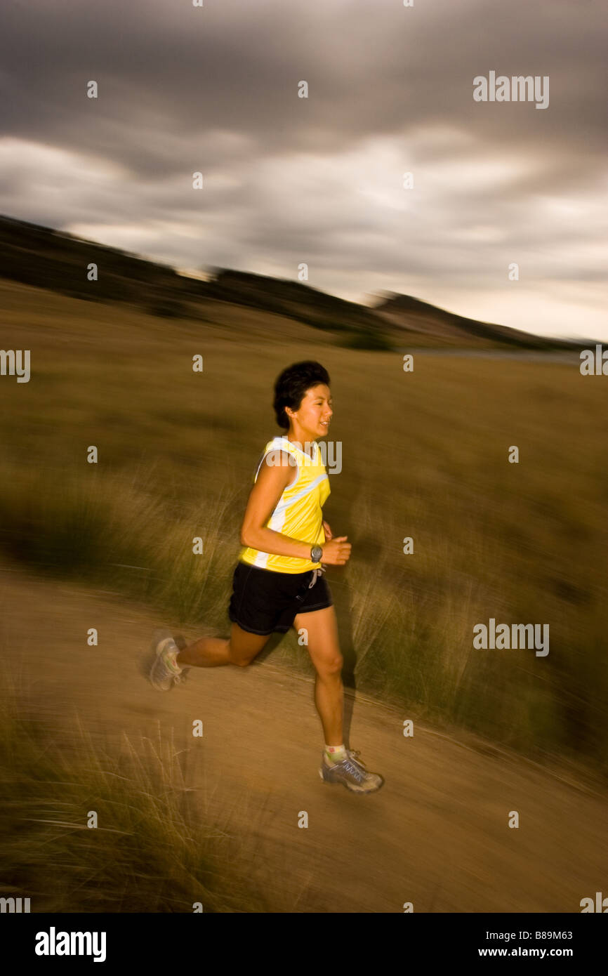 Women trail running near Dixon Reservoir Fort Collins Colorado Stock ...