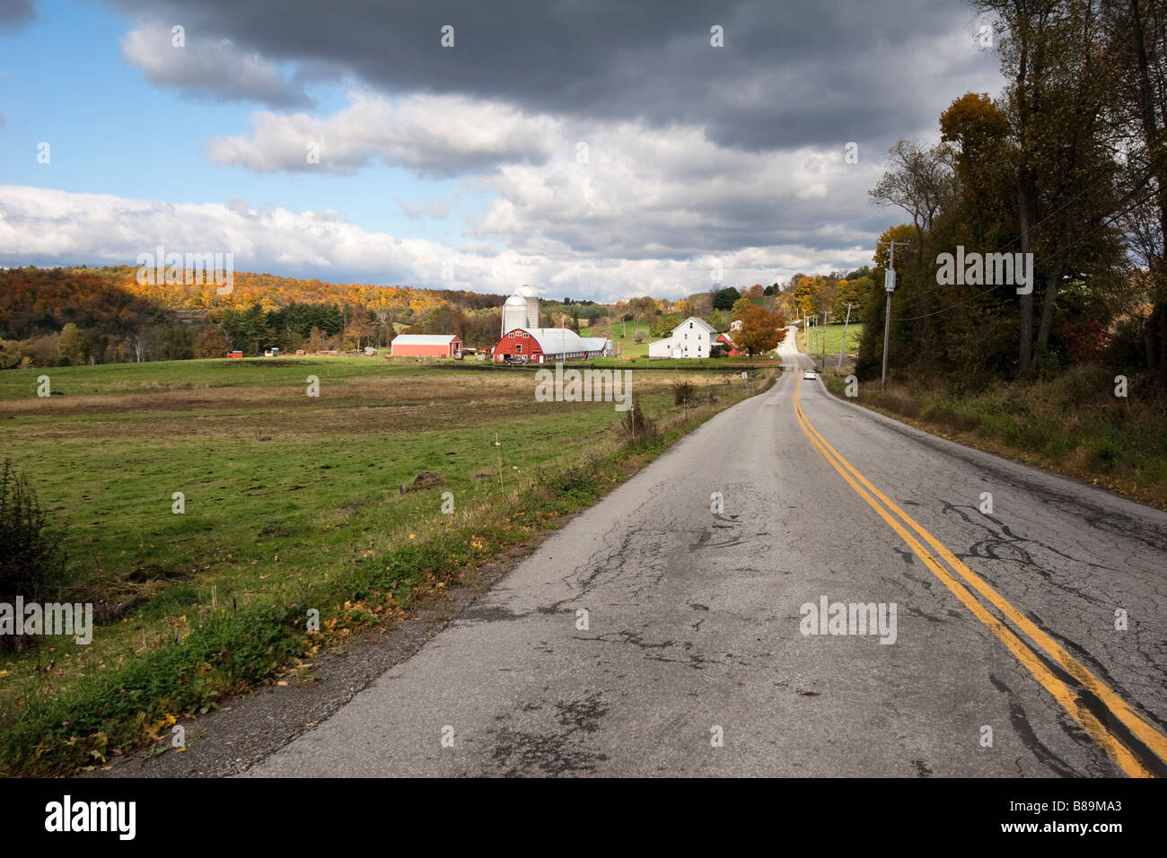 A highway leading to a farm in rural Vermont USA October 9 2008 Stock ...