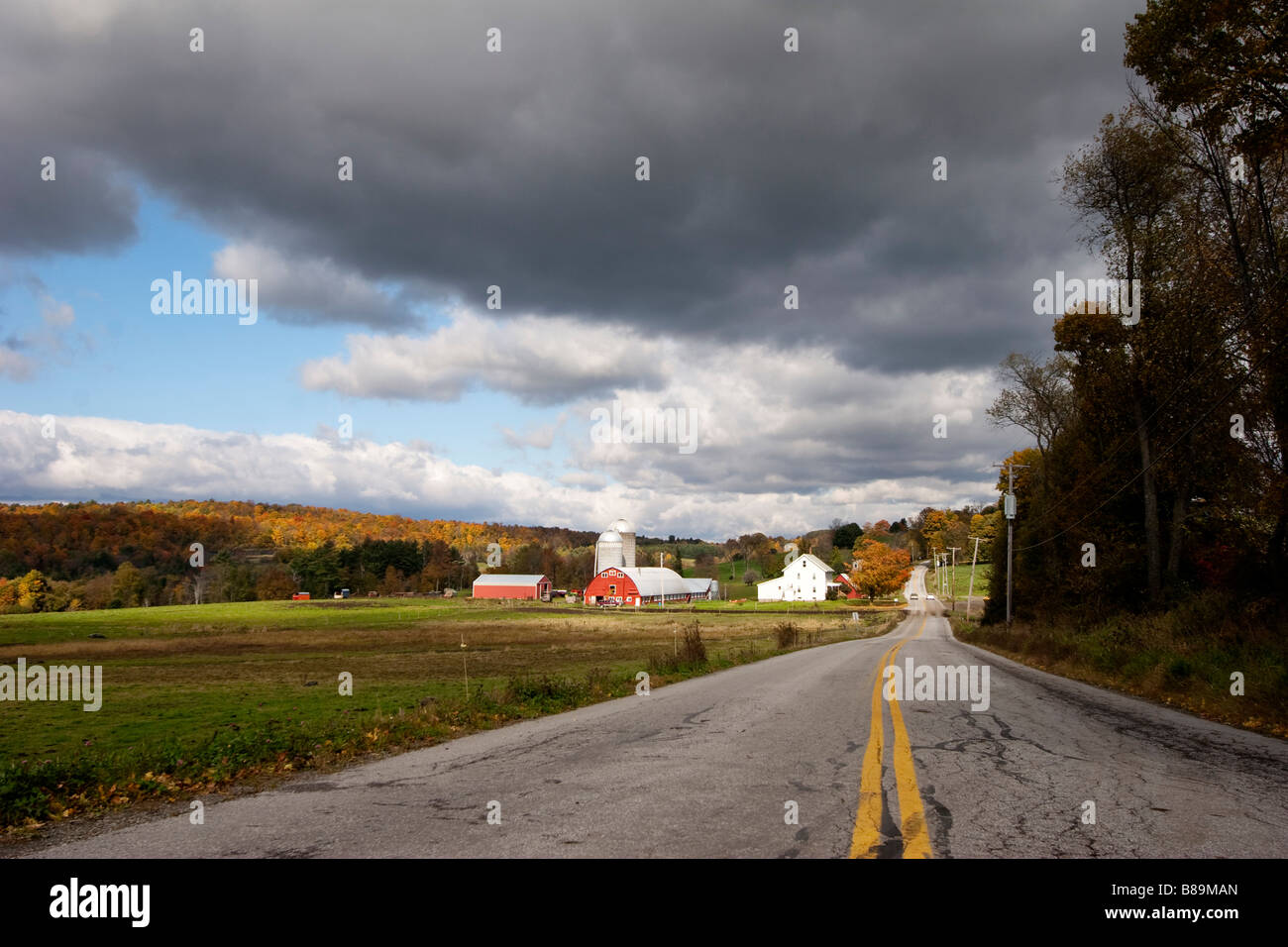 A highway leading to a farm in rural Vermont USA October 9 2008 Stock ...